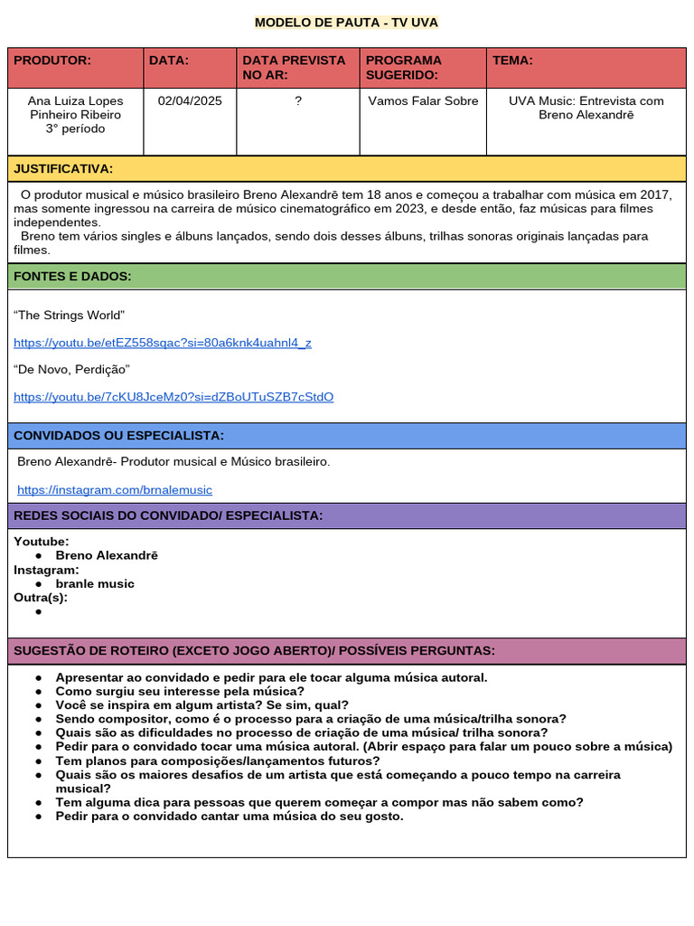 Modelo de Pauta - 2022 | PDF