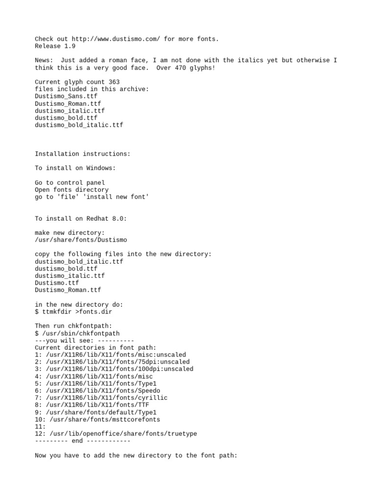 Dustismo Font Installation Guide | PDF