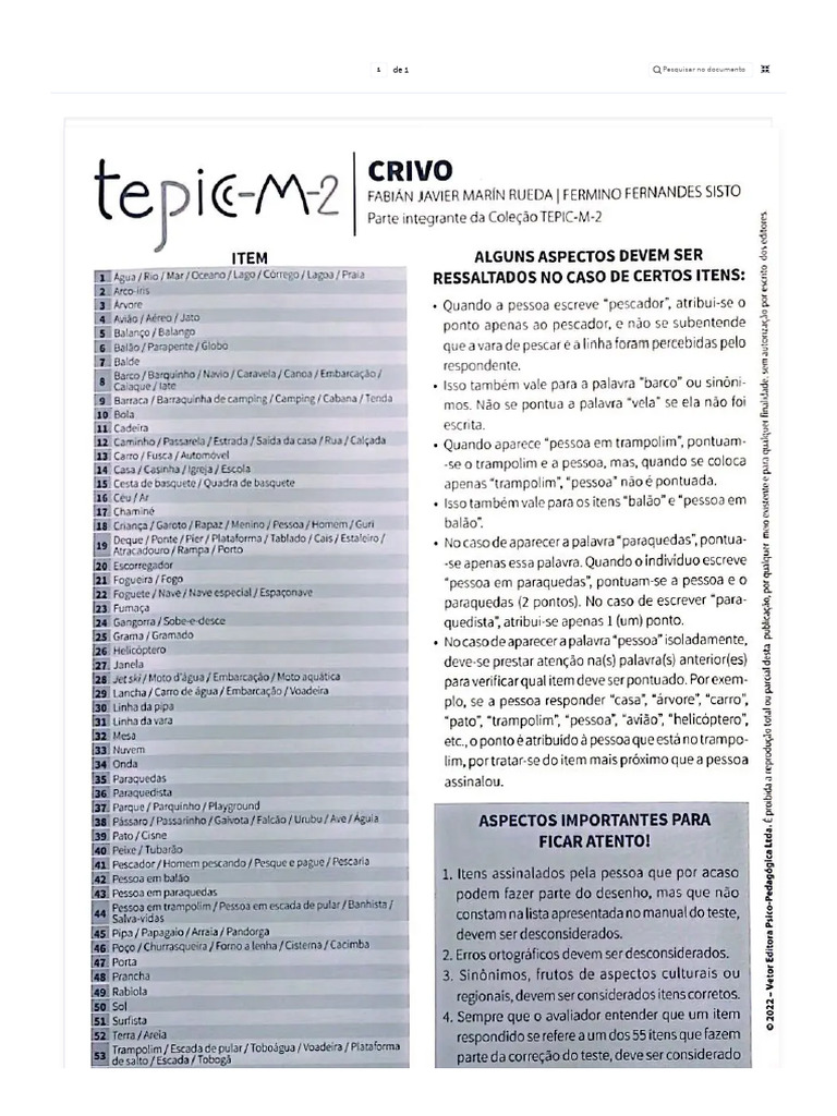 Crivo de Correção TEPIC M - PDF | PDF