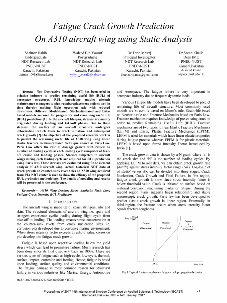 Fatigue Crack Growth Prediction On A310 Aircraft Wing Using Static Analysis | PDF | Fatigue ...
