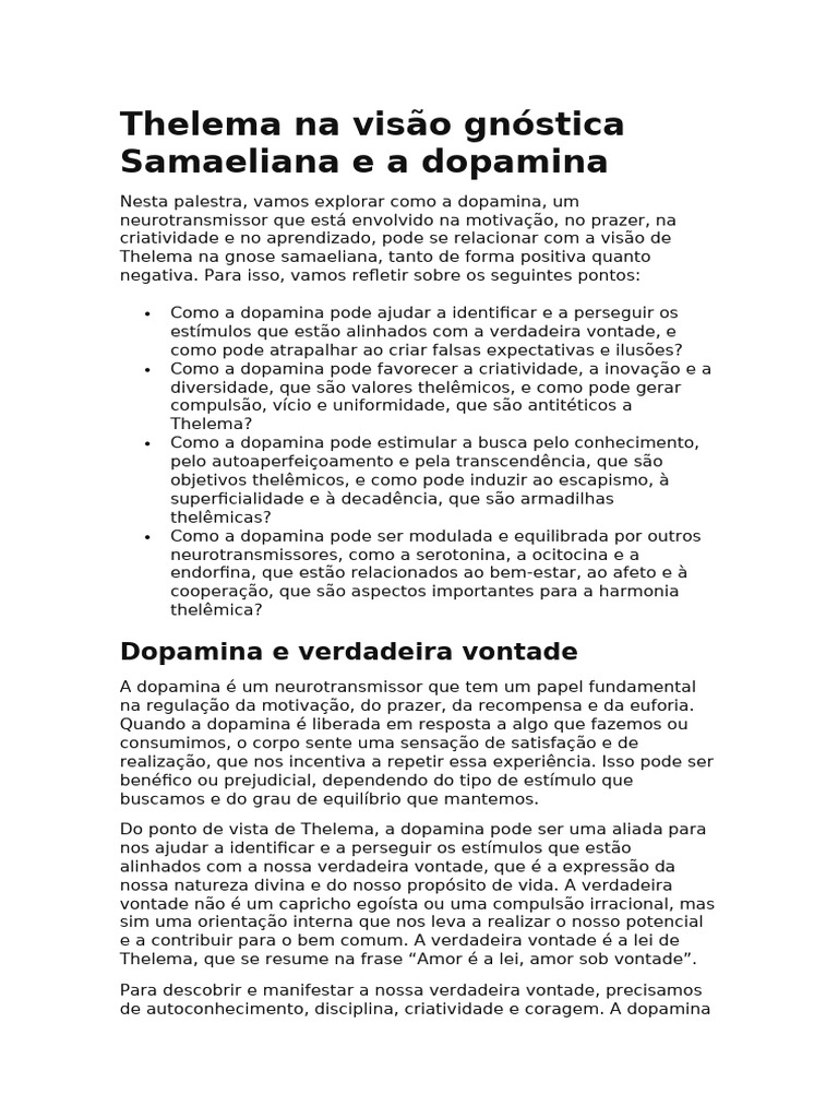 Thelema Na Visão Gnóstica Samaeliana e A Dopamina | PDF | Amor | Thelema