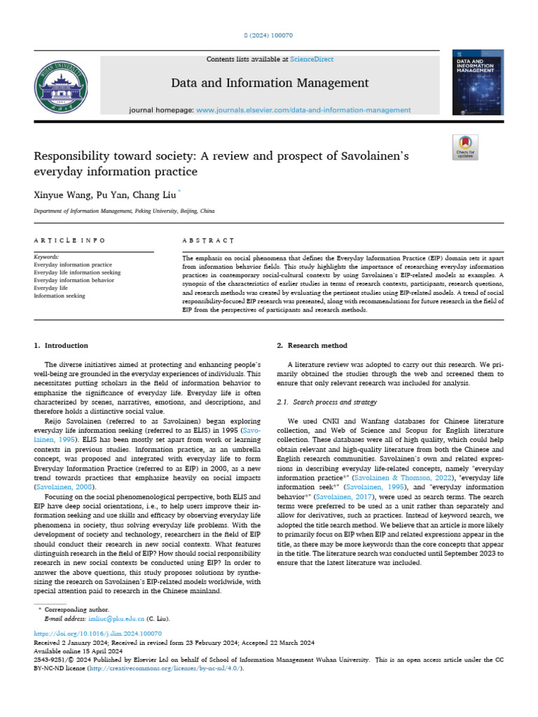 Xinyue Wang. A review and prospect of Savolainen’s everyday information practice | PDF ...