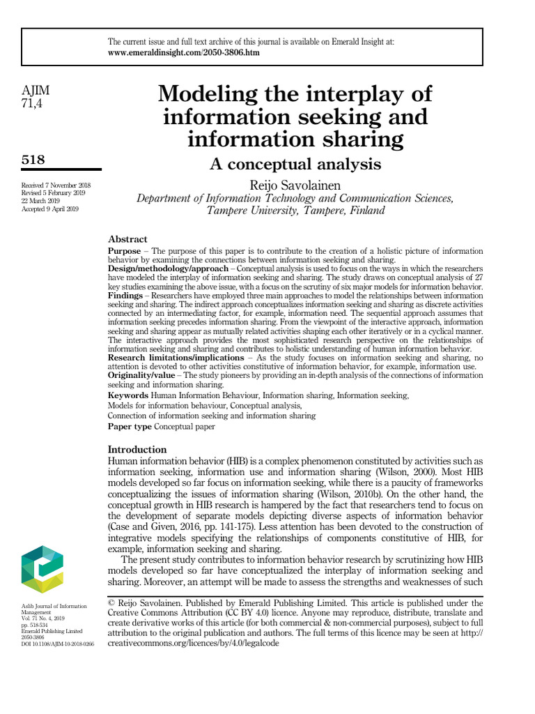 Interplay of Information Seeking and Sharing | PDF | Information ...