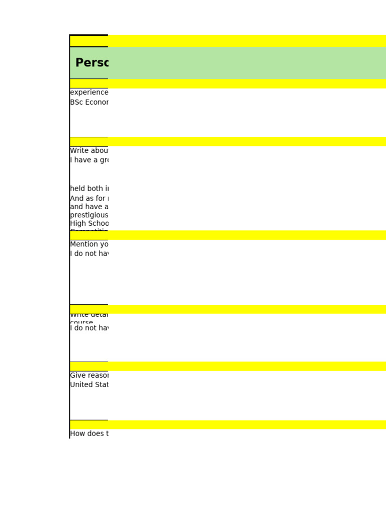 Personal Statement Worksheet 1 | PDF
