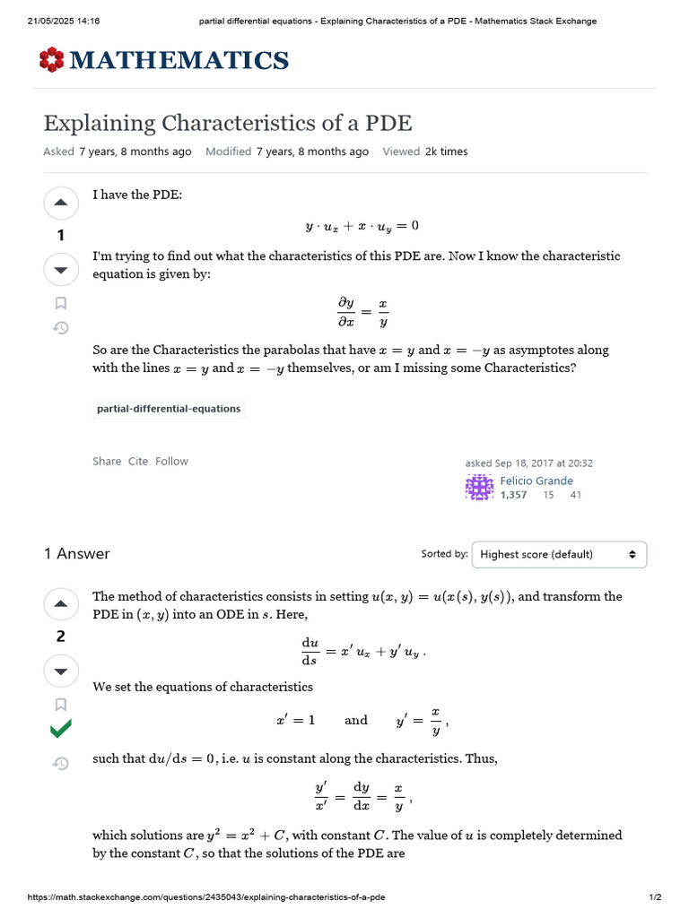 Partial Differential Equations - Explaining Characteristics of A PDE - Mathematics Stack ...