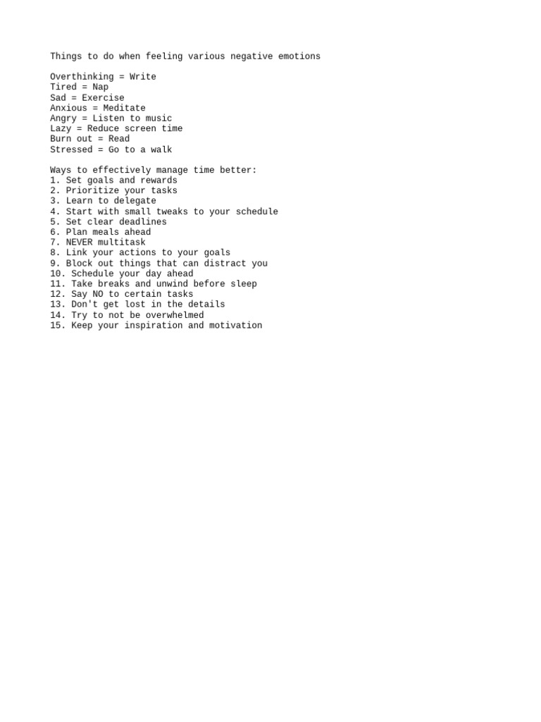 Things To Do When Feeling Various N | PDF
