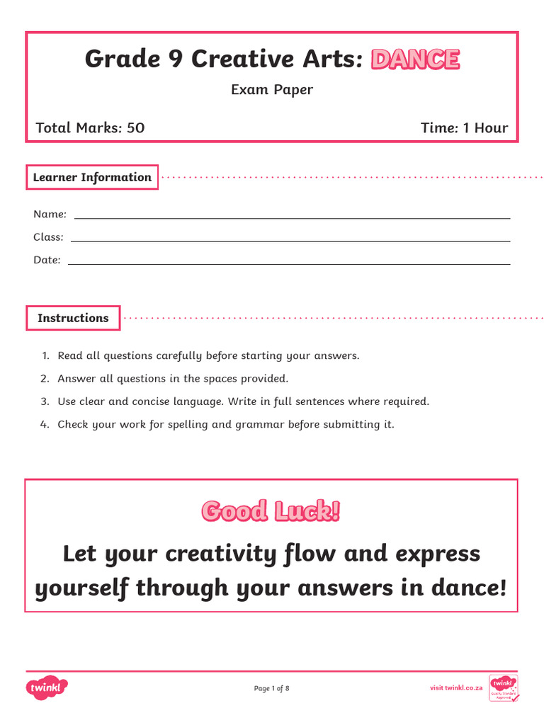 Grade 9 Dance Exam Paper & Memo | PDF | Dances | Choreography