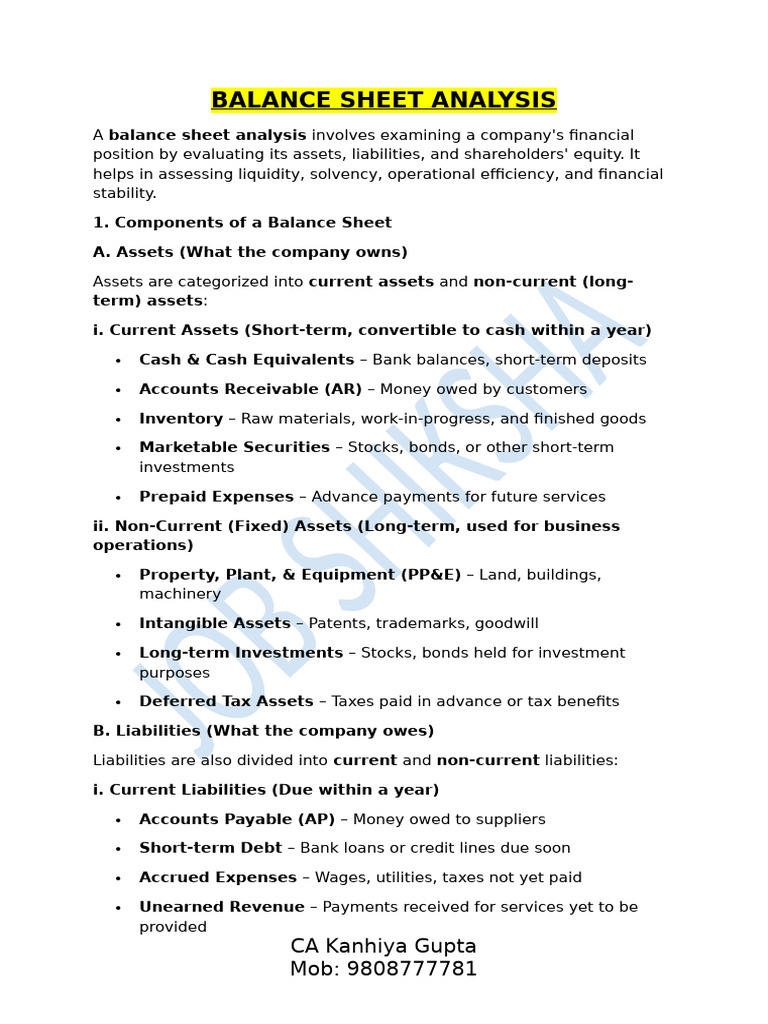 Comprehensive Balance Sheet Analysis Guide | PDF | Balance Sheet ...