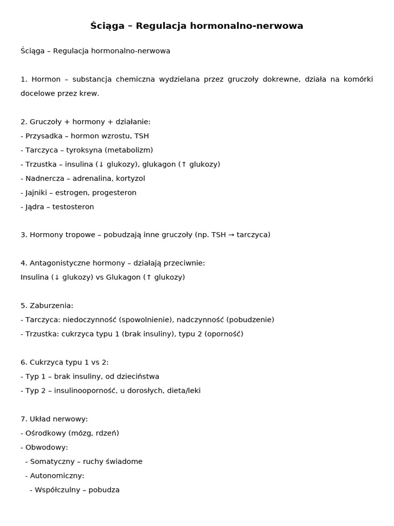 Sciaga_Regulacja_Hormonalno-Nerwowa | PDF