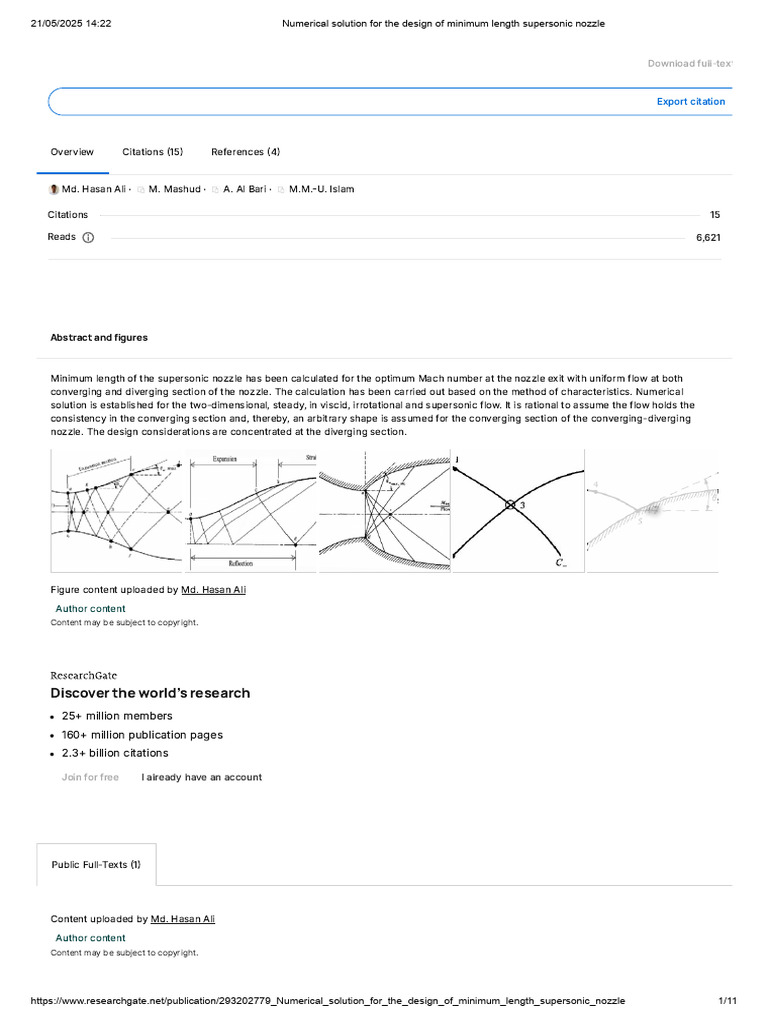 Numerical solution for the design of minimum length supersonic nozzle | PDF | Nozzle | Mach Number
