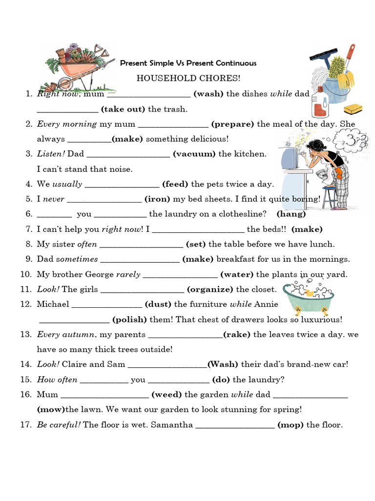 Household Chores Present Simple Vs Present Continuous New - 152963 | PDF