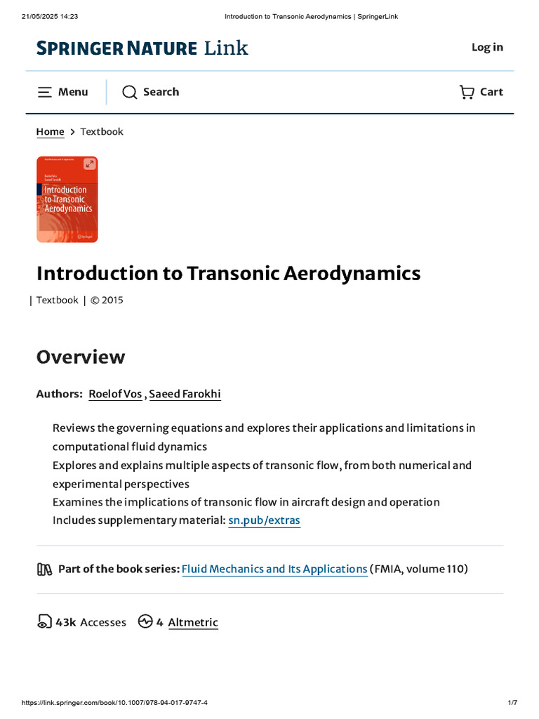 Introduction To Transonic Aerodynamics - SpringerLink | PDF | Aerodynamics | Fluid Dynamics