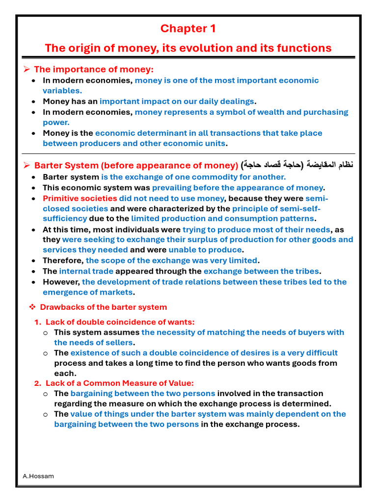 Chapter 1 The Origin of Money, Its Evolution and Its Functions | PDF ...