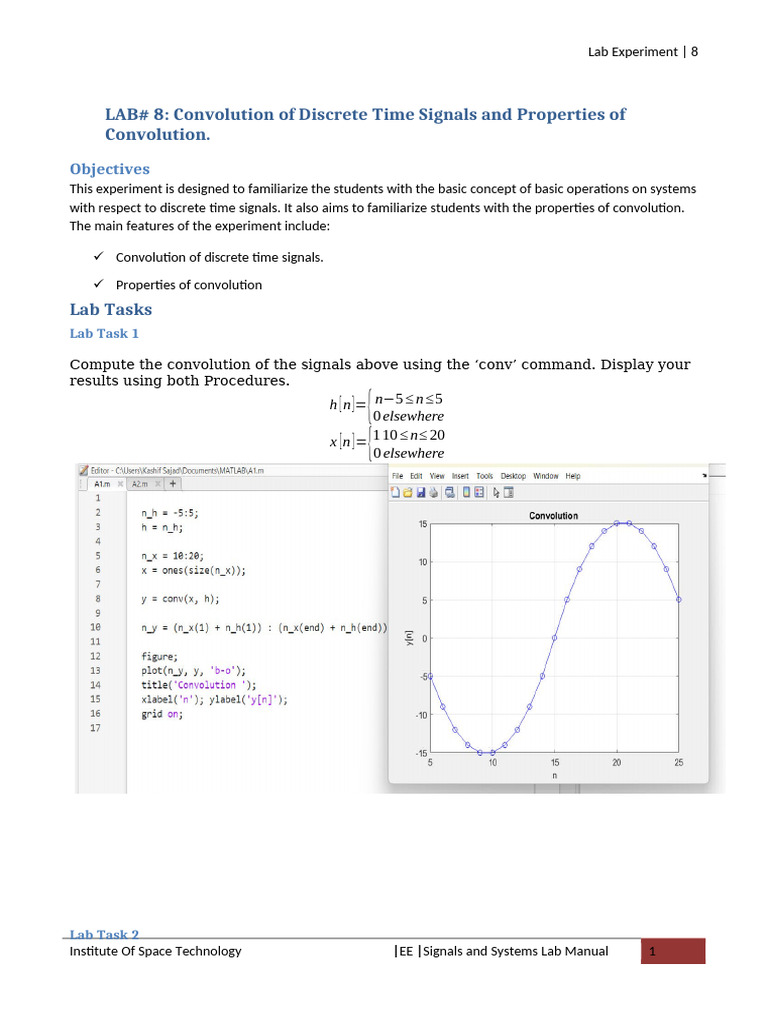 LAB# 8: Convolution of Discrete Time Signals and Properties of Convolution | PDF | Convolution ...