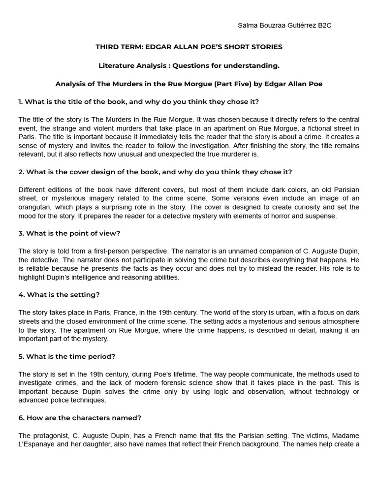 Literature Analysis - Questions and Commentary | PDF | C. Auguste Dupin ...