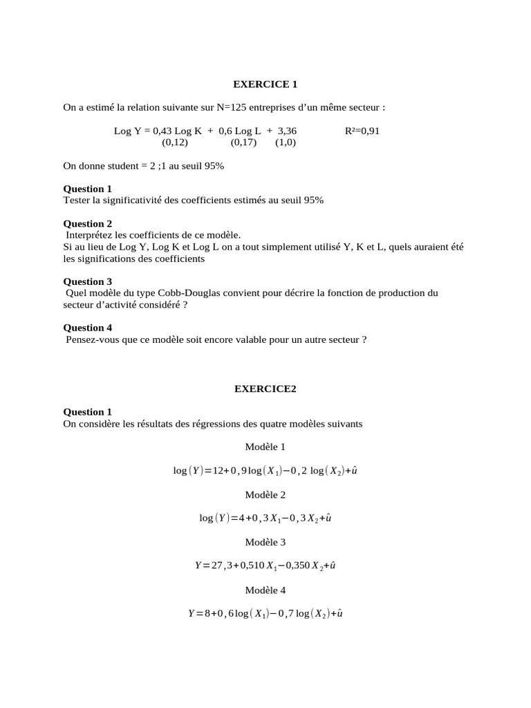 Analyse de modèles de production et régression | PDF