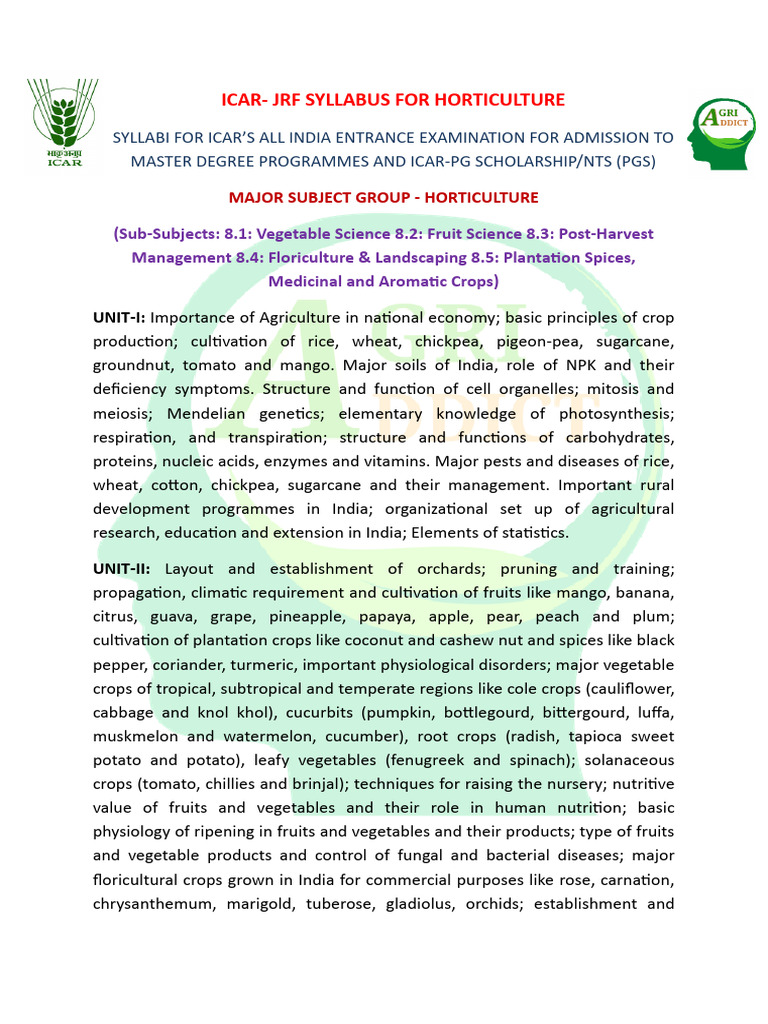 Icar-Jrf Syllabus For Horticulture | PDF | Vegetables | Crops