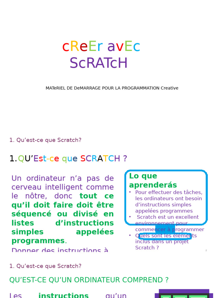 01. Crear con Scratch - Qué es Scratch | PDF | Programmation informatique | Scratch (Langage de ...
