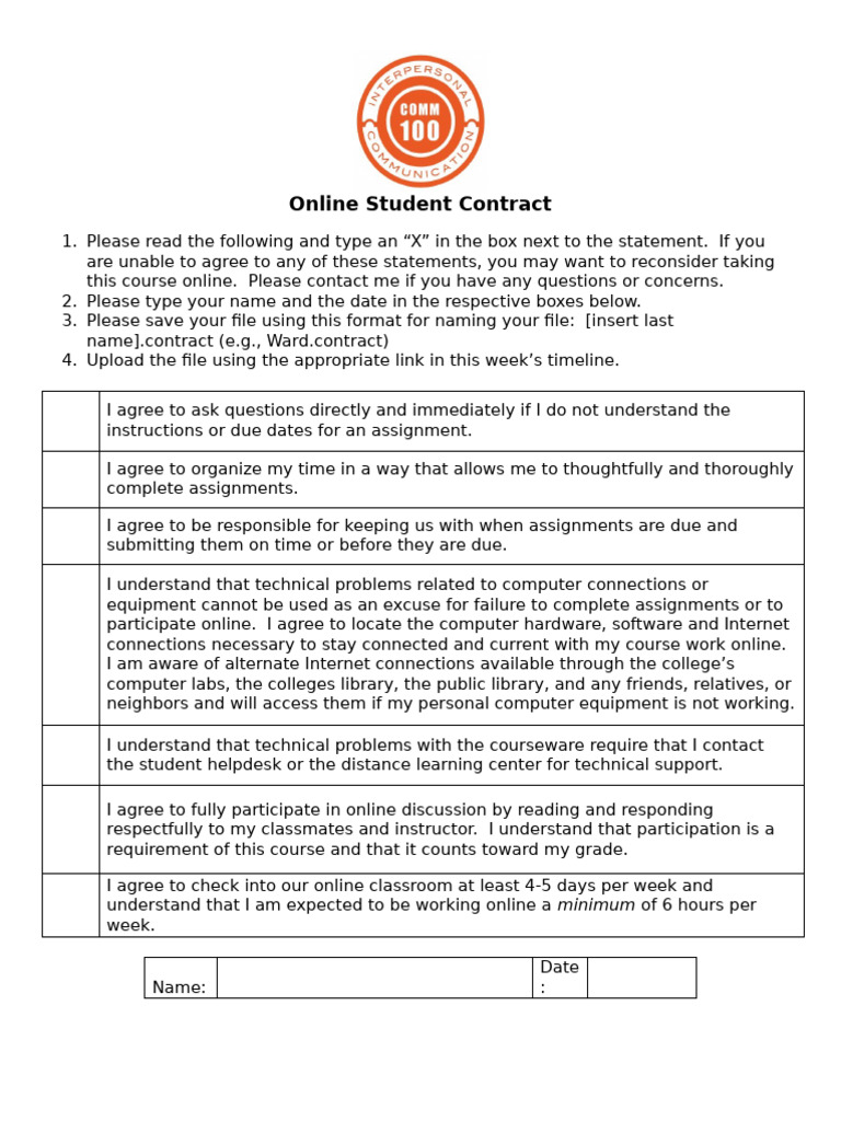 Online Student Contract Agreement | PDF