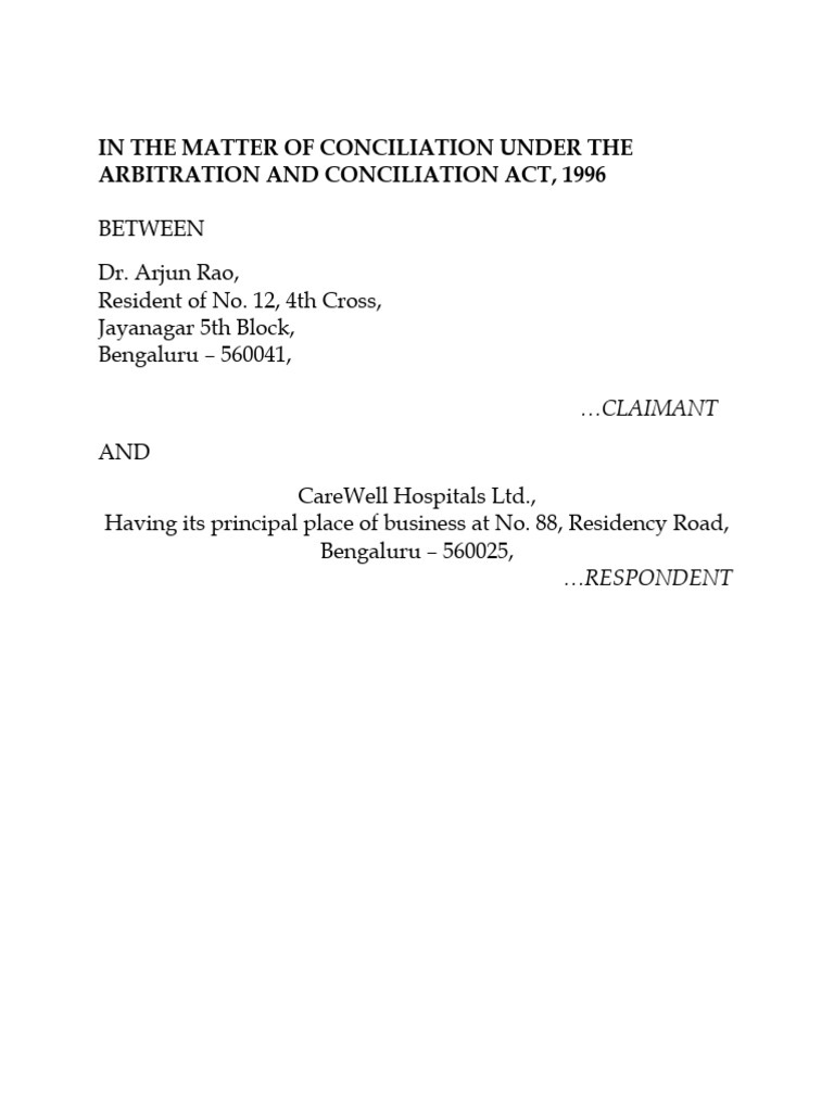 Adr Conciliation Simulation Drafts | PDF | Surgery | Patient