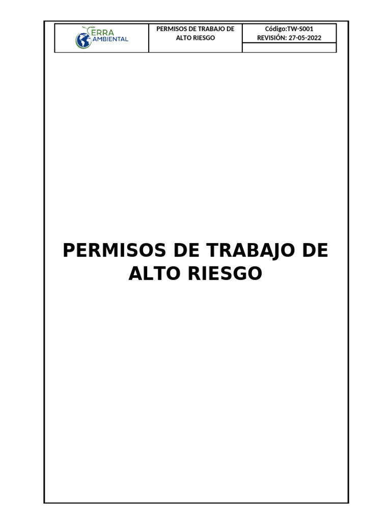 PROCEDIMIENTO - PERMISOS DE TRABAJO DE ALTO RIESGO TW (2) | PDF
