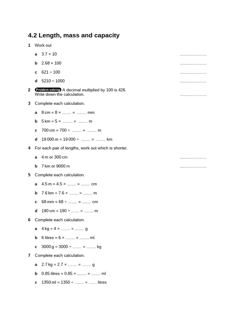 4.2 Length Mass and Capacity | PDF