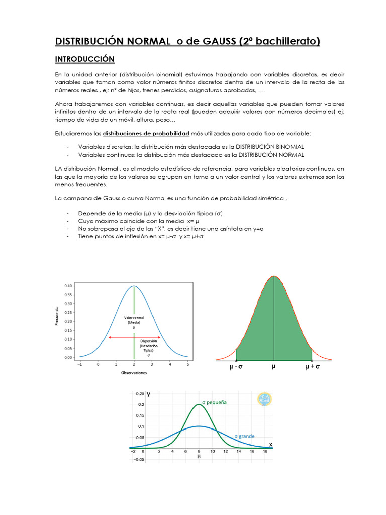 DISTRIBUCIÓN NORMAL o de GAUSS | PDF | Distribución de probabilidad ...
