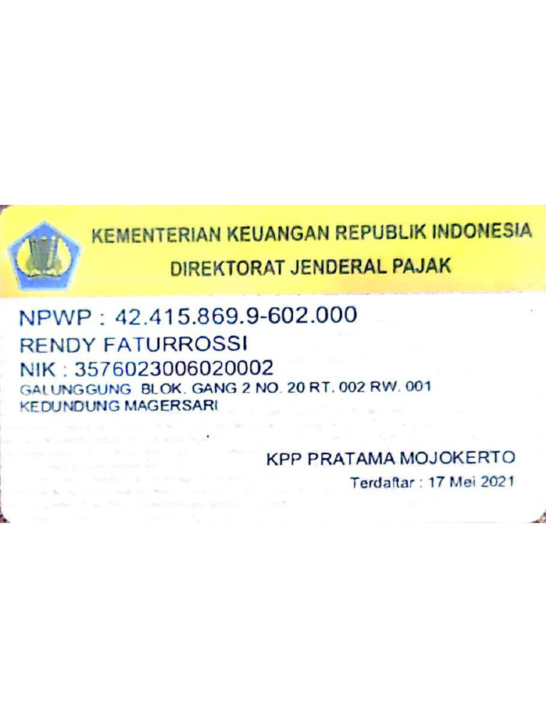 NPWP Rendy | PDF
