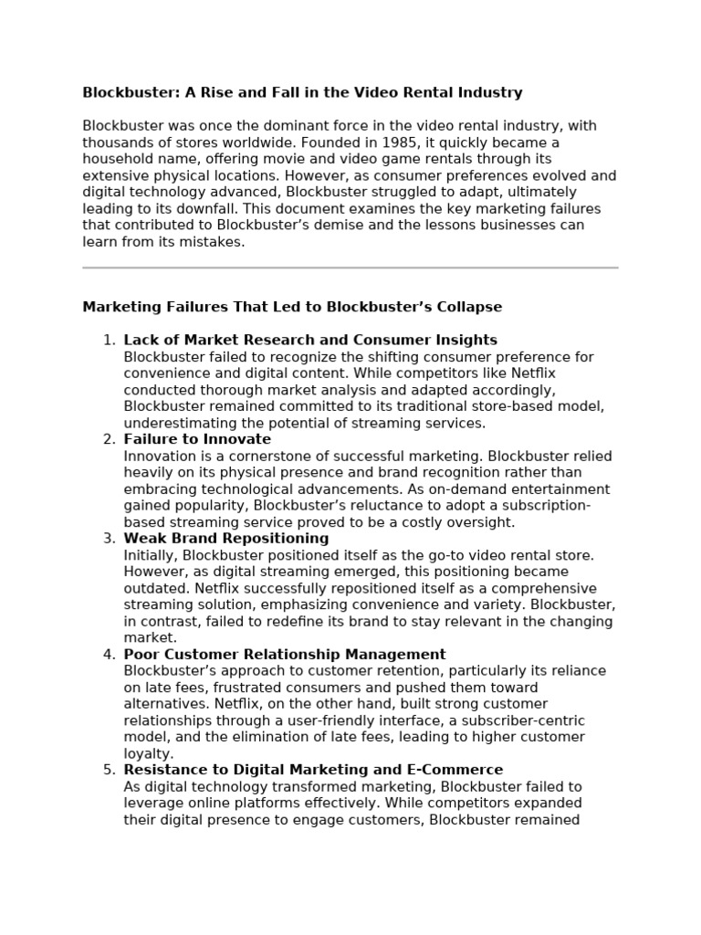 An Analysis on the Fall of Blockbuster in the Video Rental Industry ...