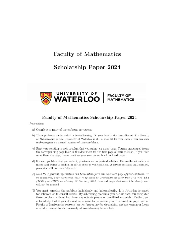 Uni of Waterloo Scholarship Paper | PDF