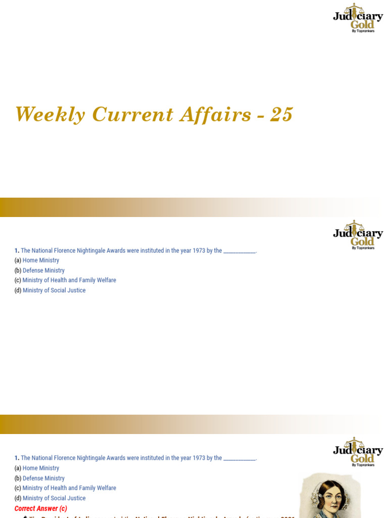Weekly Current Affairs Quiz 25 (With Solutions) JG5645880 | PDF