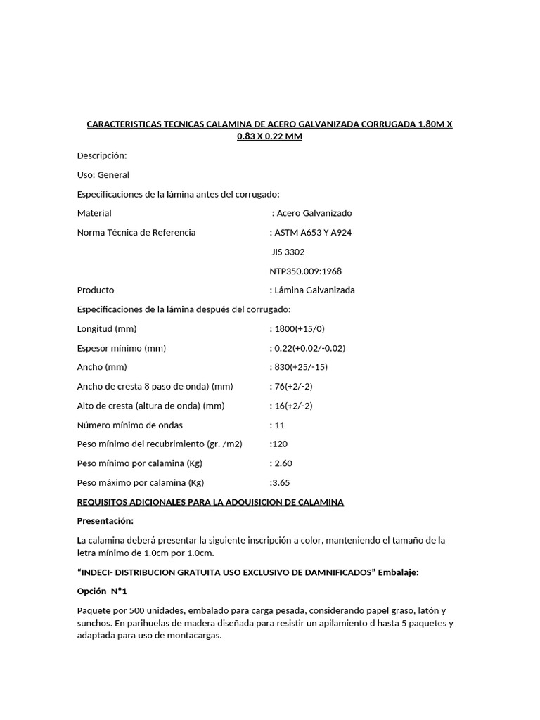 Calamina Corrugada de Acero Galvanizado | PDF