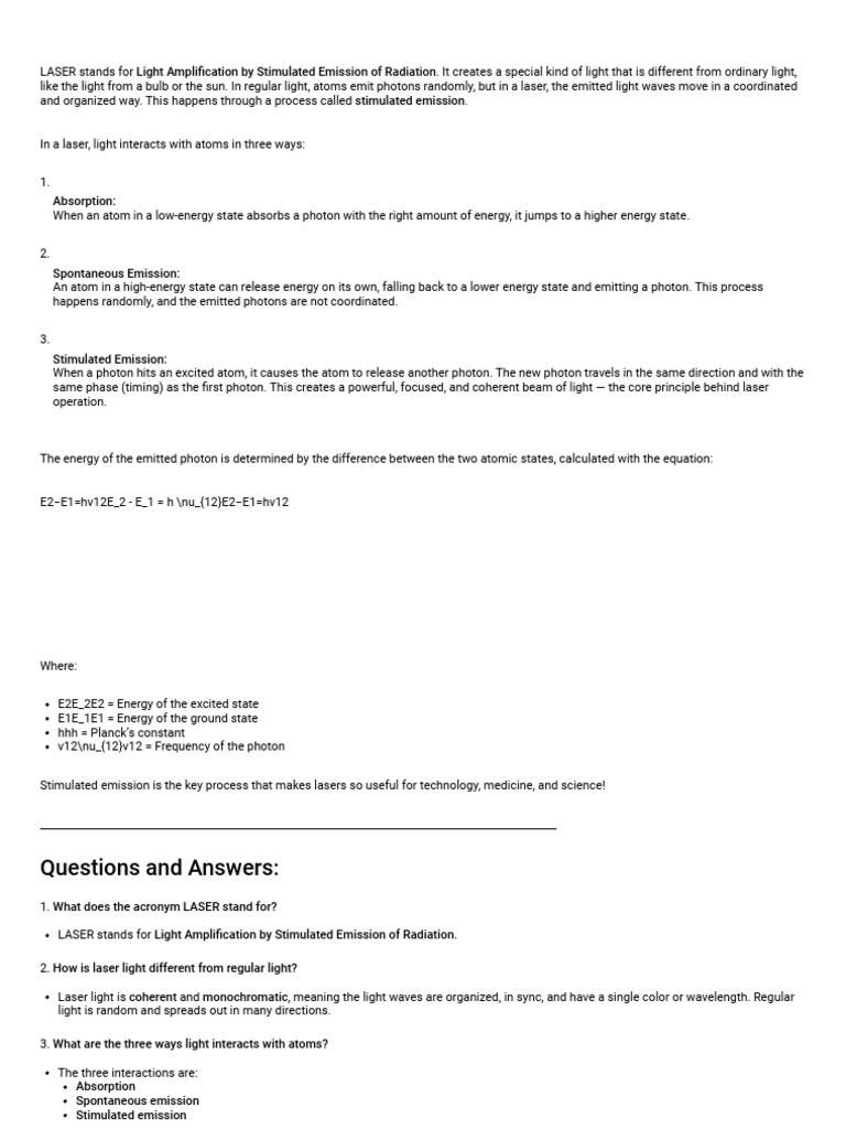 Engineering Optics Notes Pdf Laser Emission Spectrum