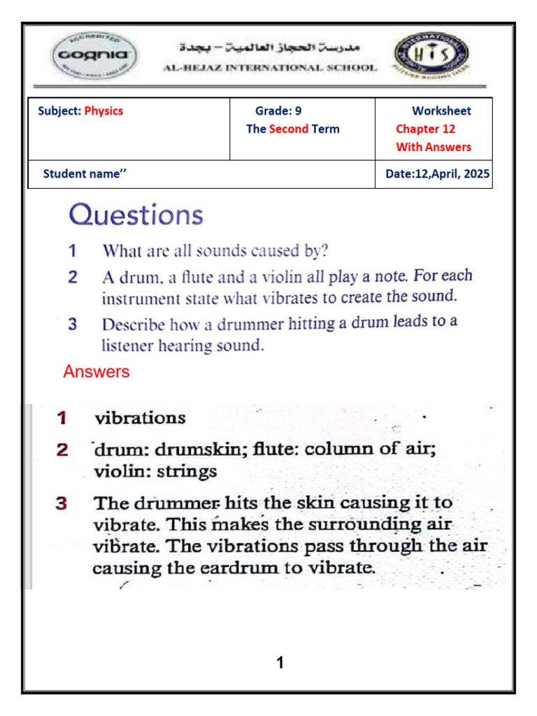 CH 12 Phy - RS 3rd G9 2025 | PDF | Sound | Frequency