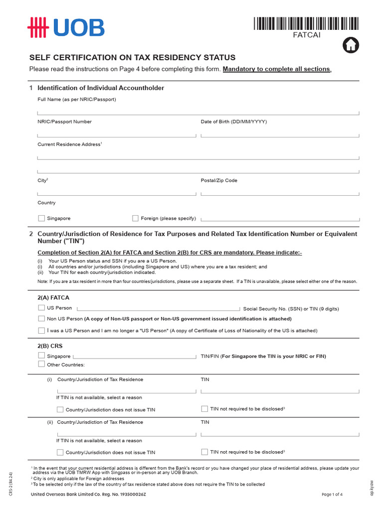 Fatca Crs Combined Self Declaration Form | PDF | Indemnity ...