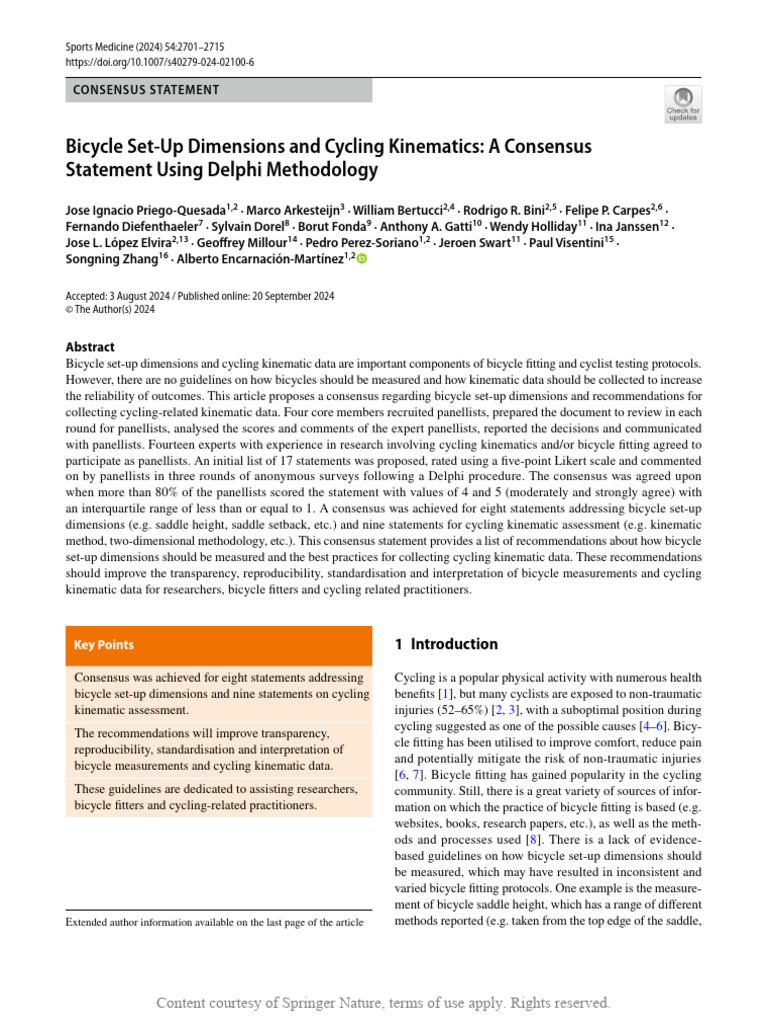 Bicycle Setup and Kinematics Consensus Guide | PDF