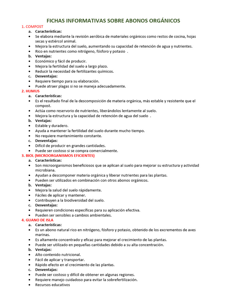 Fichas Informativas Sobre Abonos Orgánicos | PDF | Fertilizante ...