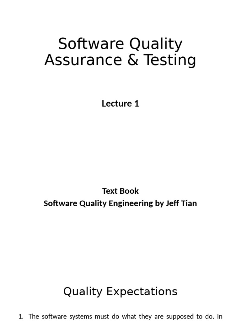 Lecture 1 Introduction | PDF | Quality Assurance | Software Quality