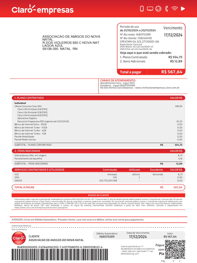 Fatura | PDF | Internet | Bancos