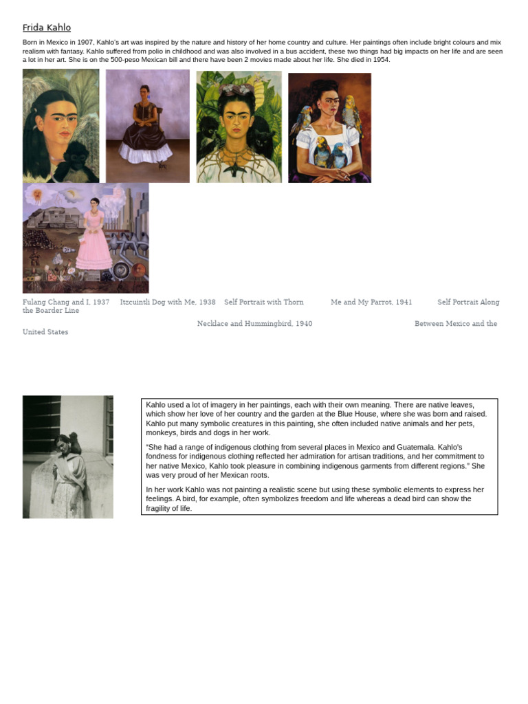 Frida Kahlo Info Sheet | PDF