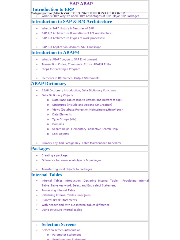 SAP ECC ABAP WITH SAP s4 Hana Abap - CONTENT | PDF