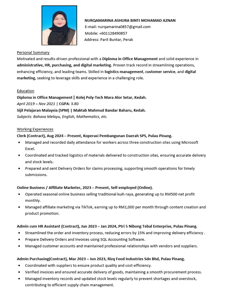 Resume Nur Qamar in A Ashura | PDF | Supply Chain | Business