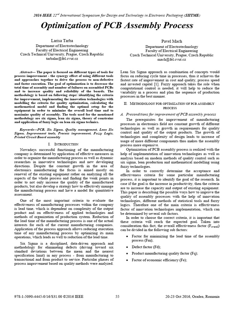 Optimization of PCB Assembly Process | PDF | Fuzzy Logic | Six Sigma