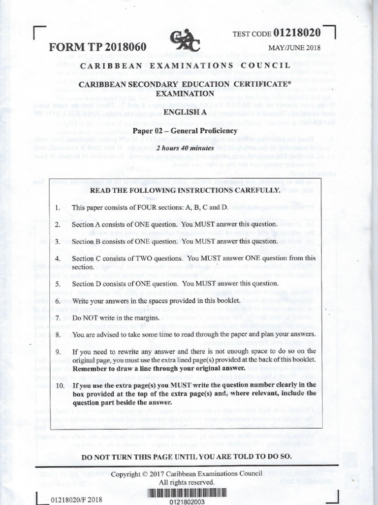 CSEC English A May 2018 P02 | PDF