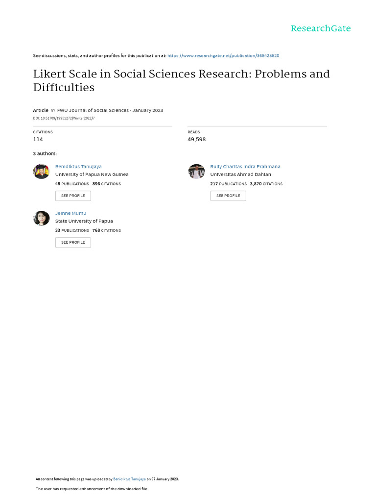 Likert Scale in Social Sciences Research: Problems and Difficulties | PDF | Likert Scale ...