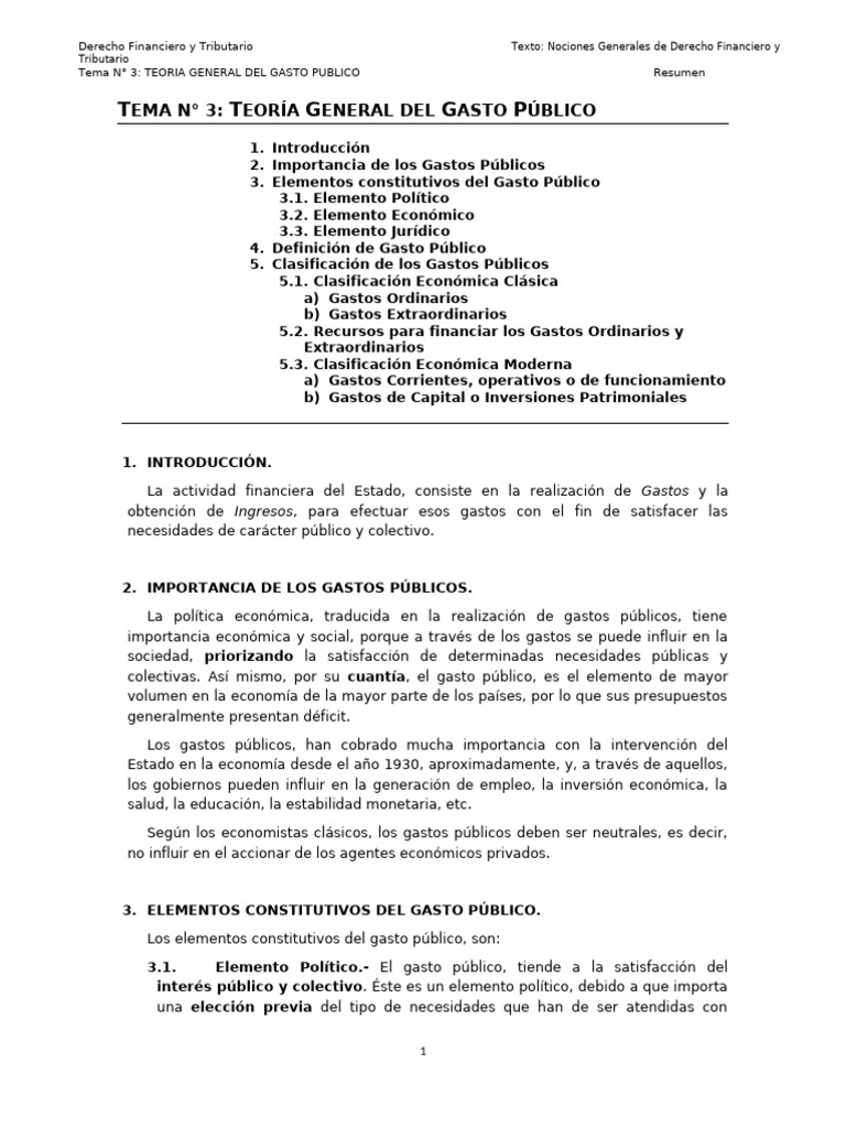 TEMA 3 - TEORÍA GENERAL DEL GASTO PÚBLICO | PDF | Gastos gubernamentales | Presupuesto