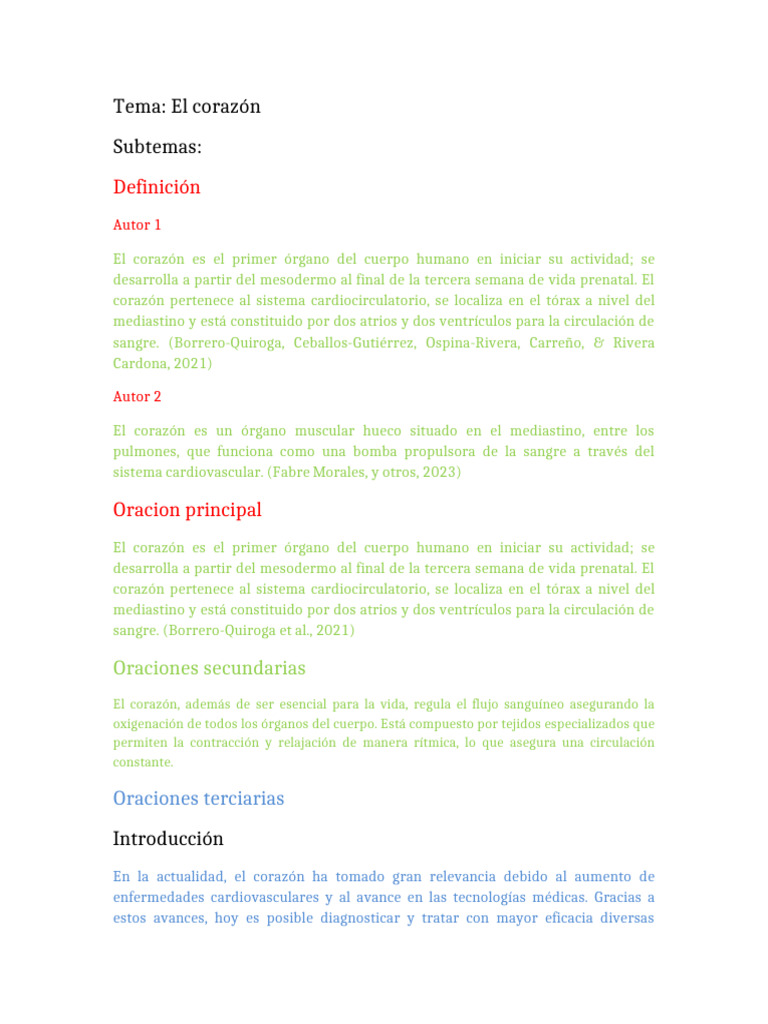 Texto Expositivo El Corazon | PDF | Corazón | Sistema circulatorio