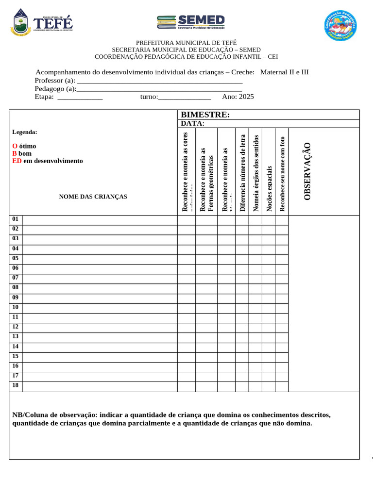 FICHA - DE - SONDAGEM-CRECHE MATERNAL II e III | PDF