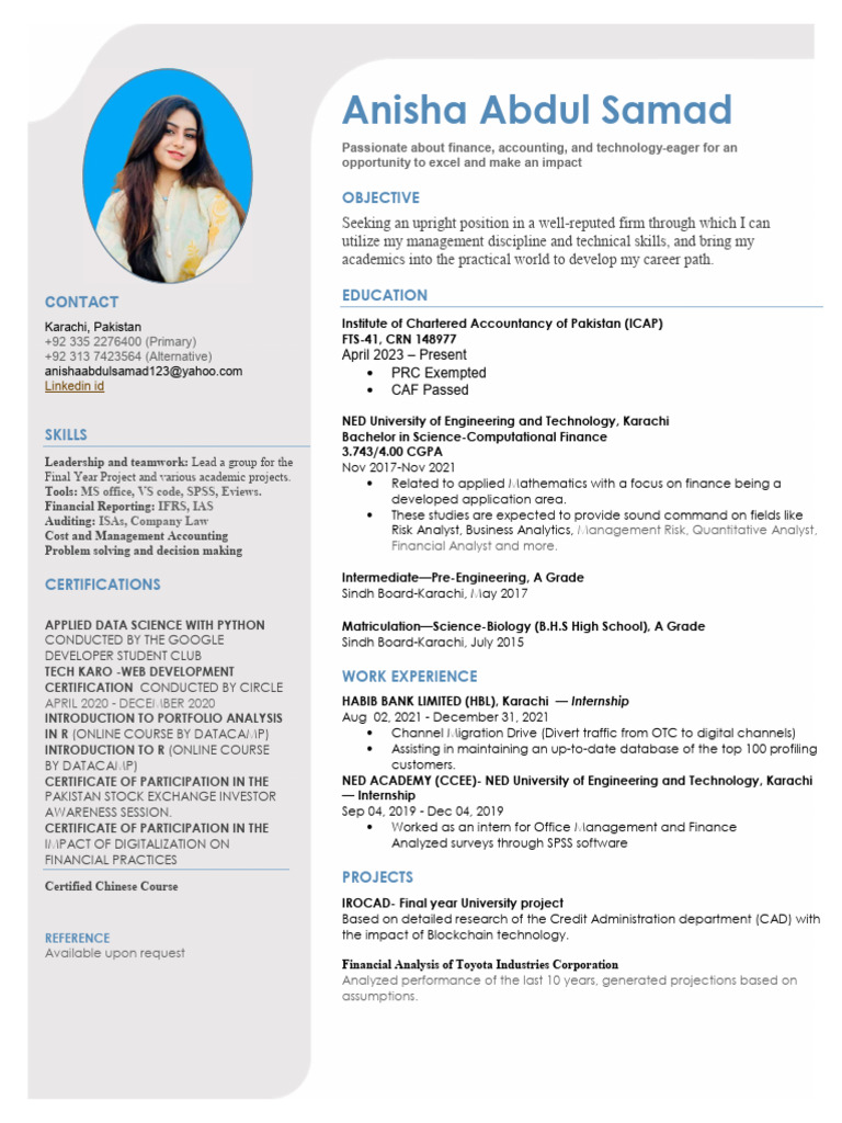Anisha-Resume With Picture | PDF | Accounting | Business