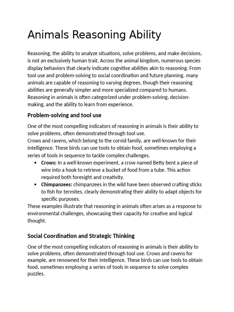 Animal Reasoning Across Species | PDF | Intelligence | Reason